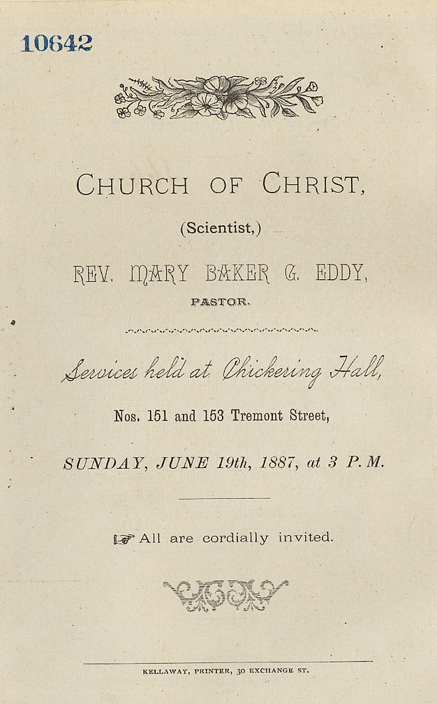 Church service program — Rev. Mary Baker G. Eddy, Pastor - Mary Baker Eddy Library